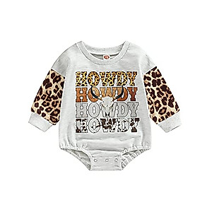 Lamuusaa Western Baby Girl Boy Clothes Long Sleeve Romper Sweatshirt Cow Print Bodysuit Oversized Sweater Fall Outfit 0-24M (Leopard A, 6-12 Months)