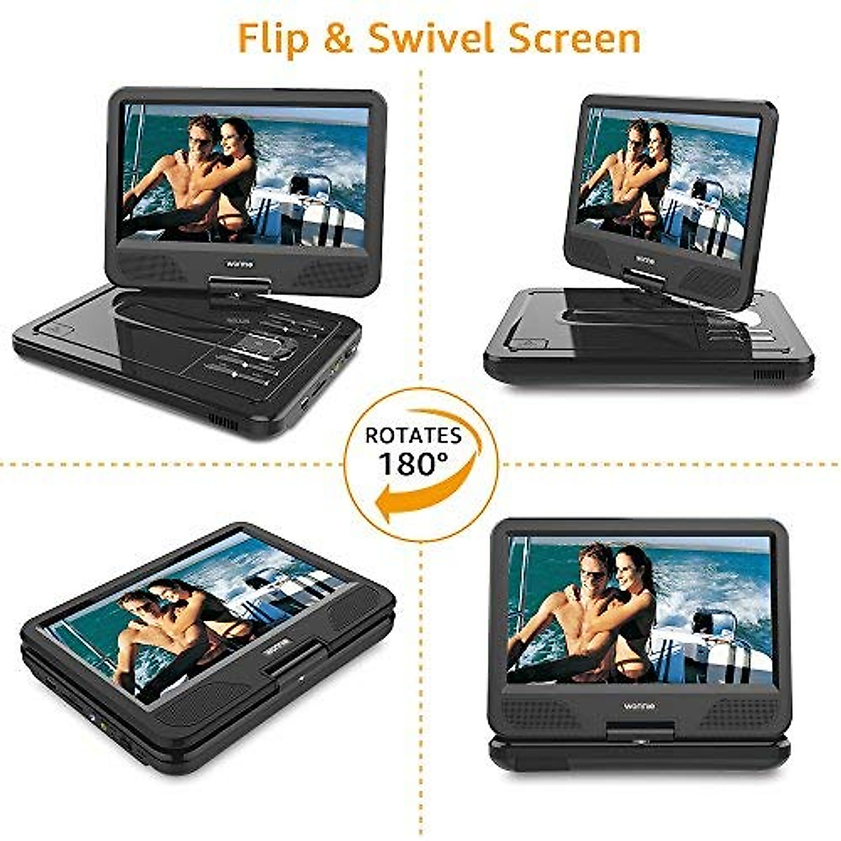 WONNIE 12.5 Inch Portable DVD Player with 4 Hour Rechargeable Battery,10.5" Swivel Screen, SD Card Slot and USB Port and Stereo Earphones (Black)