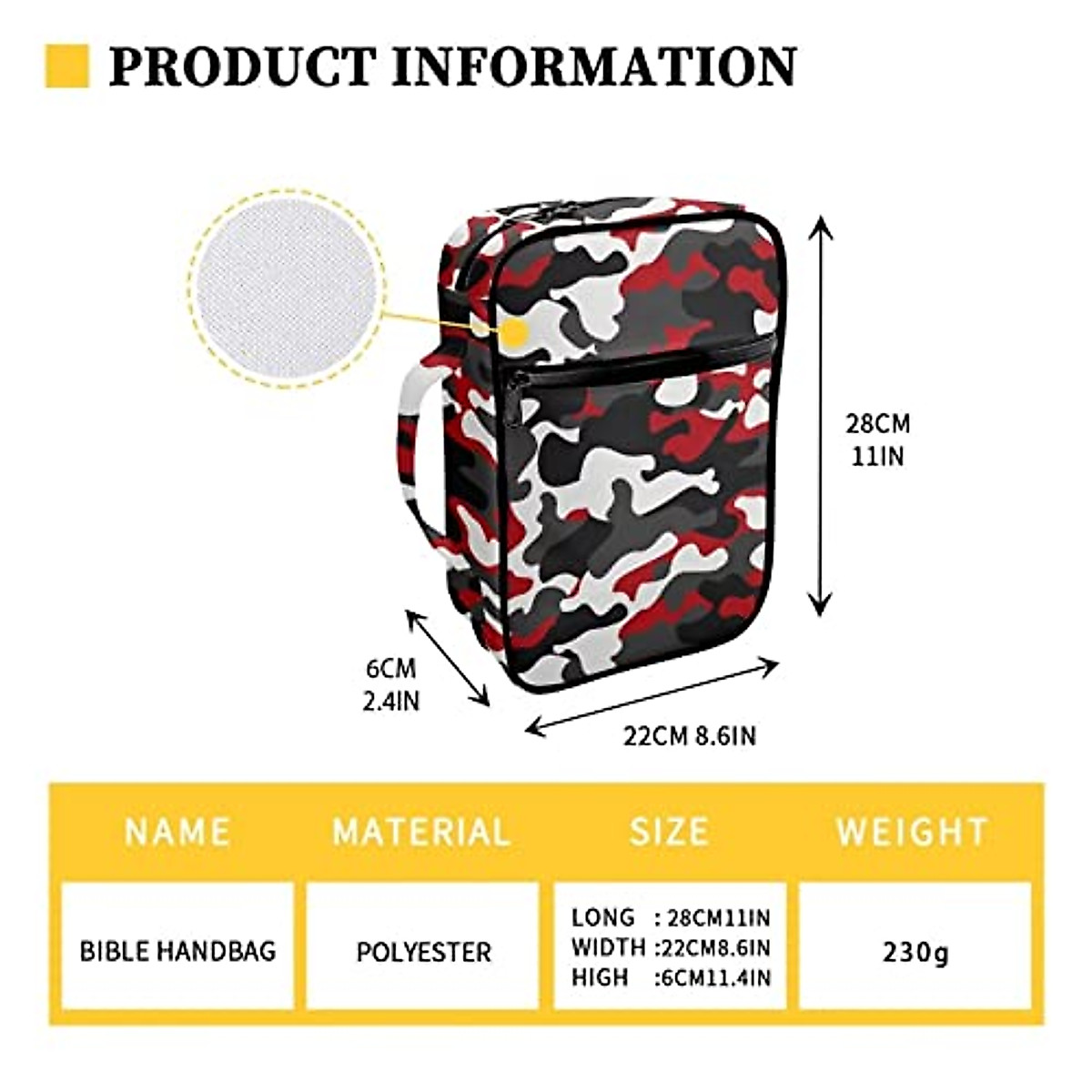 Rnyleeg Camouflage Bible Cover Bible Case for Women Girls Men Boy Carrying Book Case Church Bag Bible Protective Bag with Handle and Zippered Pocket
