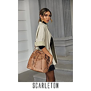Scarleton Purses and Handbags, Drawstring Bucket Bag, Hobo Bags for Women, Crossbody Bag, Multi Pocket Shoulder Bag, H107804A - Brown