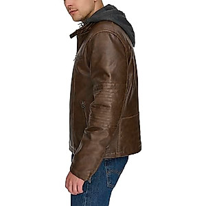 Levi's Men's Faux Leather Hooded Racer Jacket, Saddle, X-Large