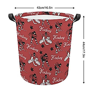 Canadian Hockey Players Foldable Laundry Basket Waterproof Hamper Storage Bin Bag with Handle 16.5"x 16.5"x 17"