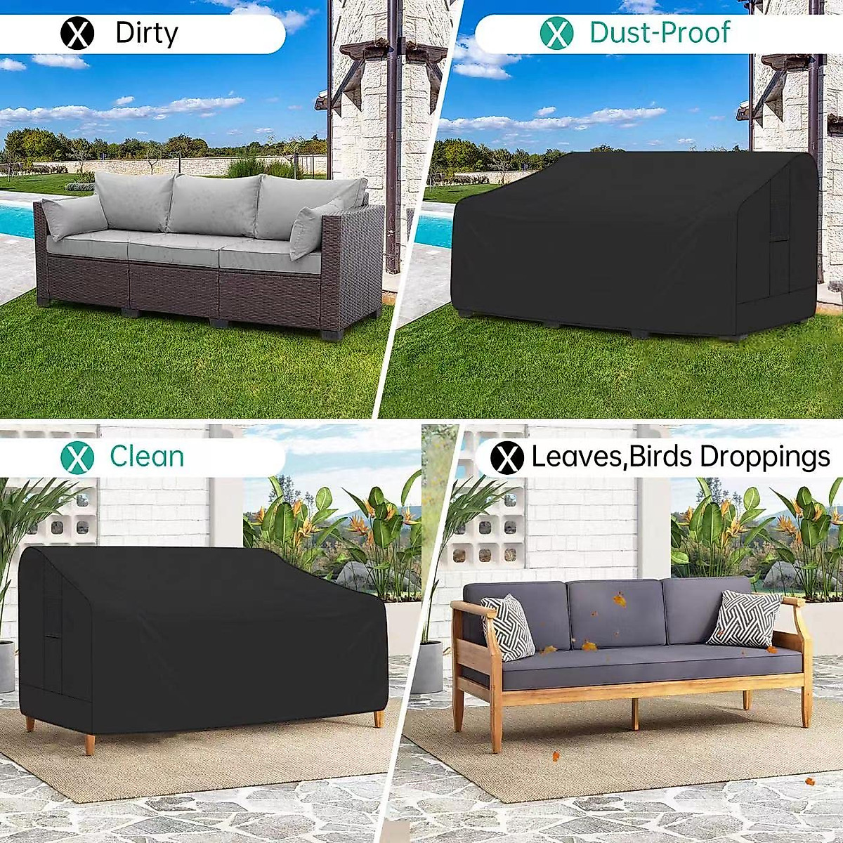 HENAYUK Outdoor Sofa Cover Waterproof, 3-Seater Patio Sofa Cover, Sofa Outdoor Patio Furniture Cover, Patio Furniture Cover for Outdoor Sofas, 79" Wx 37" Dx 35" H
