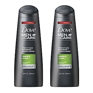 Dove Men+Care Fortifying 2 in 1 Shampoo and Conditioner, Fresh and Clean for Normal to Oily Hair with Caffeine and Menthol to Help Strengthen & Nourish Hair, 12 fl oz, Pack of 2