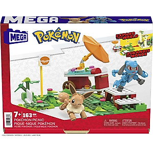 MEGA Pokémon Action Figure Building Toys Set, Pokémon Picnic with 193 Pieces, 2 Poseable Characters, Eevee and Riolu, Gift Idea for Kids