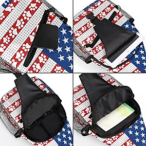 FZDXZJJ USA Flag Paw Print Crossbody Sling Backpack Sling Bag American Flag Small Chest Bag for Women Men Outdoor Shoulder Bag Travel Hiking Daypack for Sports Running Cycling Walking
