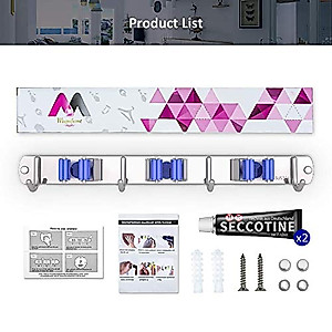 SPEENSUN Mop Rack Wall Mount-15''Stainless Steel Heavy Duty Broom and Mop Holder Wall Mounted -Broom Hanger With 3 Racks and 4 Hooks For Closet Broom Organizer-Mop Hanger Wall Mount-Broom Rack