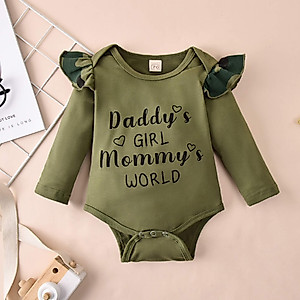 Aalizzwell Baby Girls Long Sleeve Ruffle Bodysuit Pants Headband Infant Outfit Toddler Winter Clothes Set (Camouflage, 3-6 Months)