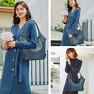 Over Earth Genuine Leather Handbags for Women Hobo Shoulder Bag Ladies Leather Tote Bag(O172E Indigo Blue)