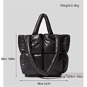 Large Puffer Tote Bag, Lightweight Quilted Cotton Padded Designer Handbags for Women, Luxury Winter Soft Puffer Shoulder Bag (Black)