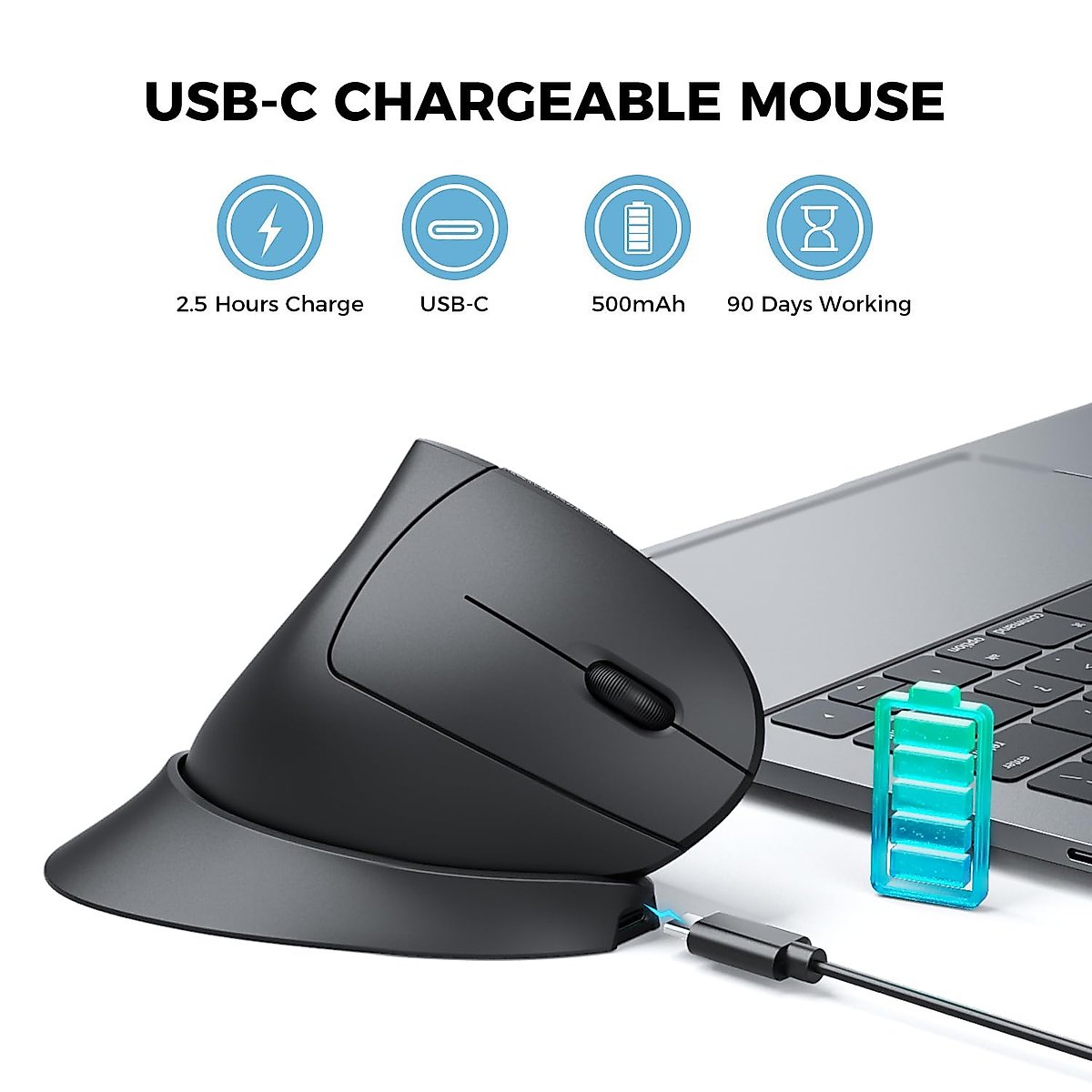 iClever Ergonomic Mouse, 2.4G Wireless Vertical Mouse with 4 Adjustable DPI, Silent Click, 7 Buttons, 3 Adjustable Tilt, Rechargeable Mouse Jiggler for Laptop, Desktop, PC, Computer, Windows 8/10/11