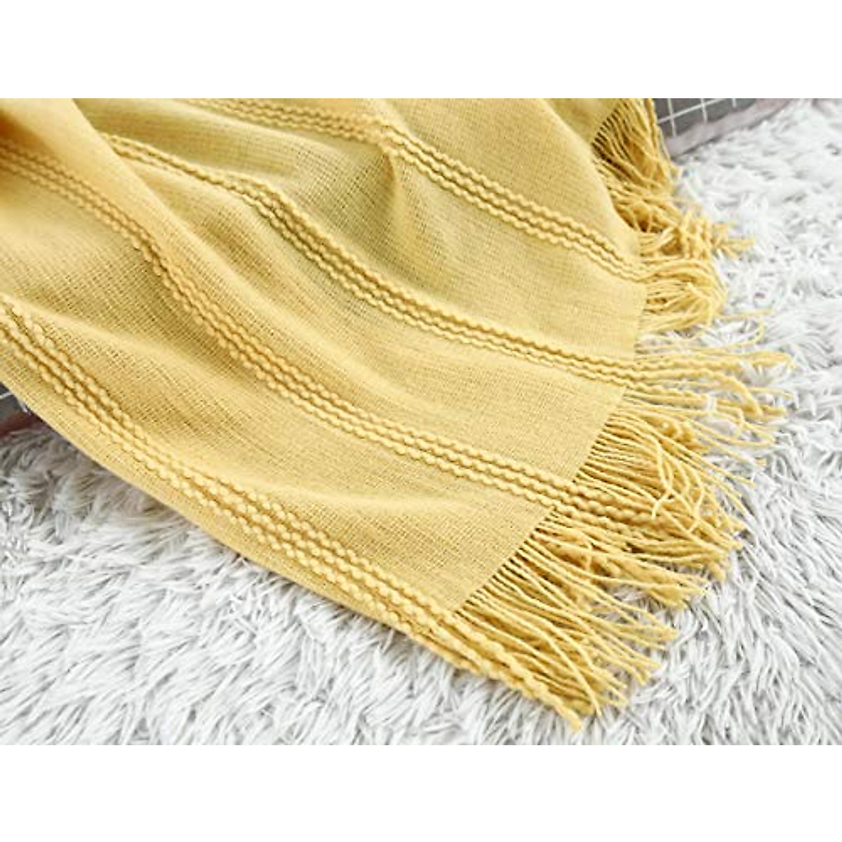 ALPHA HOME Cable Knit Throw Blanket Acrylic Cozy Snuggle TV Bed Sofa Throw for Adults and Kids,50''×60",Gold