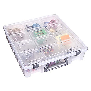 AB Designs 6965ABD Super Satchel with 9 Small Bins Inside, Stackable Home Storage Organization Container, Clear with Sliver Latches and Handle