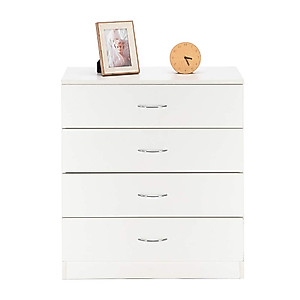 Karl home White 4 Drawer Dresser for Bedroom, Modern Nightstand Storage Chest of Drawer, Wooden Side Table End Table, Living Room, Reception Room