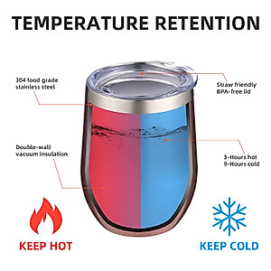 FristChoice 12 oz Insulated Wine Tumbler with Lid and Straw,Stainless Steel Stemless Wine Tumbler Glasses Double Wall Vacuum Wine Cups Tumbler for Coffee,Champaign,Cocktail (Rose Gold,1)