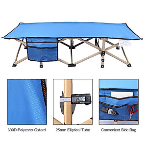 REDCAMP Extra Long Kids Cot for Sleeping 2-7 Years, Portable Travel Toddler Cot Bed with Carry Bag, Lightweight for Outdoor Indoor Home, Blue 53''x26''