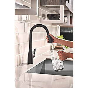 Moen Arbor Matte Black One-Handle Pulldown Kitchen Sink Faucet Featuring Power Boost and Reflex Docking System, Black Kitchen Faucet with Pull Down Sprayer, 7594BL