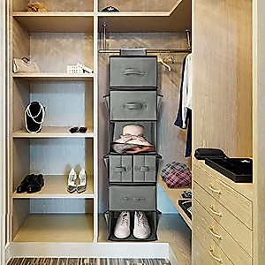 6-Shelves Hanging Closet Organizer, Hanging Closet Storage with 5 Different Drawers 6 Special Pockets for Home Bedroom, RV, Baby Nursery, Dorm Room Closet Organization