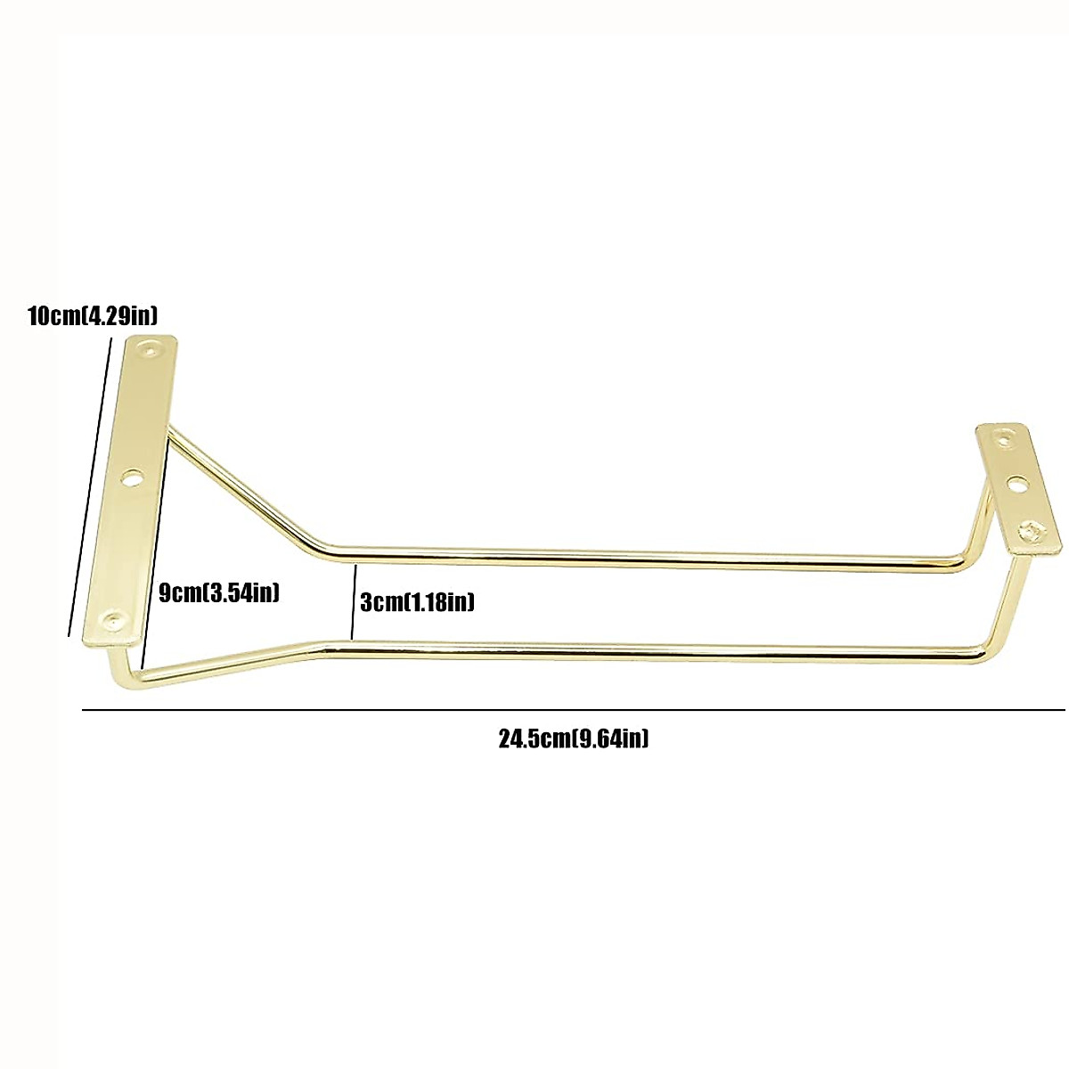 zoohot 24.5cm Wine Glass Rack - Under Cabinet Stemware Wine Glass Holder Glasses Storage Hanger Metal Organizer for Bar Kitchen, Gold Finish (1 Rows, 1 Pack)