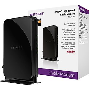 NETGEAR CM500-100NAR DOCSIS 3.0 Cable Modem with 16x4 Max Download speeds of 680Mbps. Certified for XFINITY by Comcast, Time Warner Cable, Cox, Charter & More(Renewed)