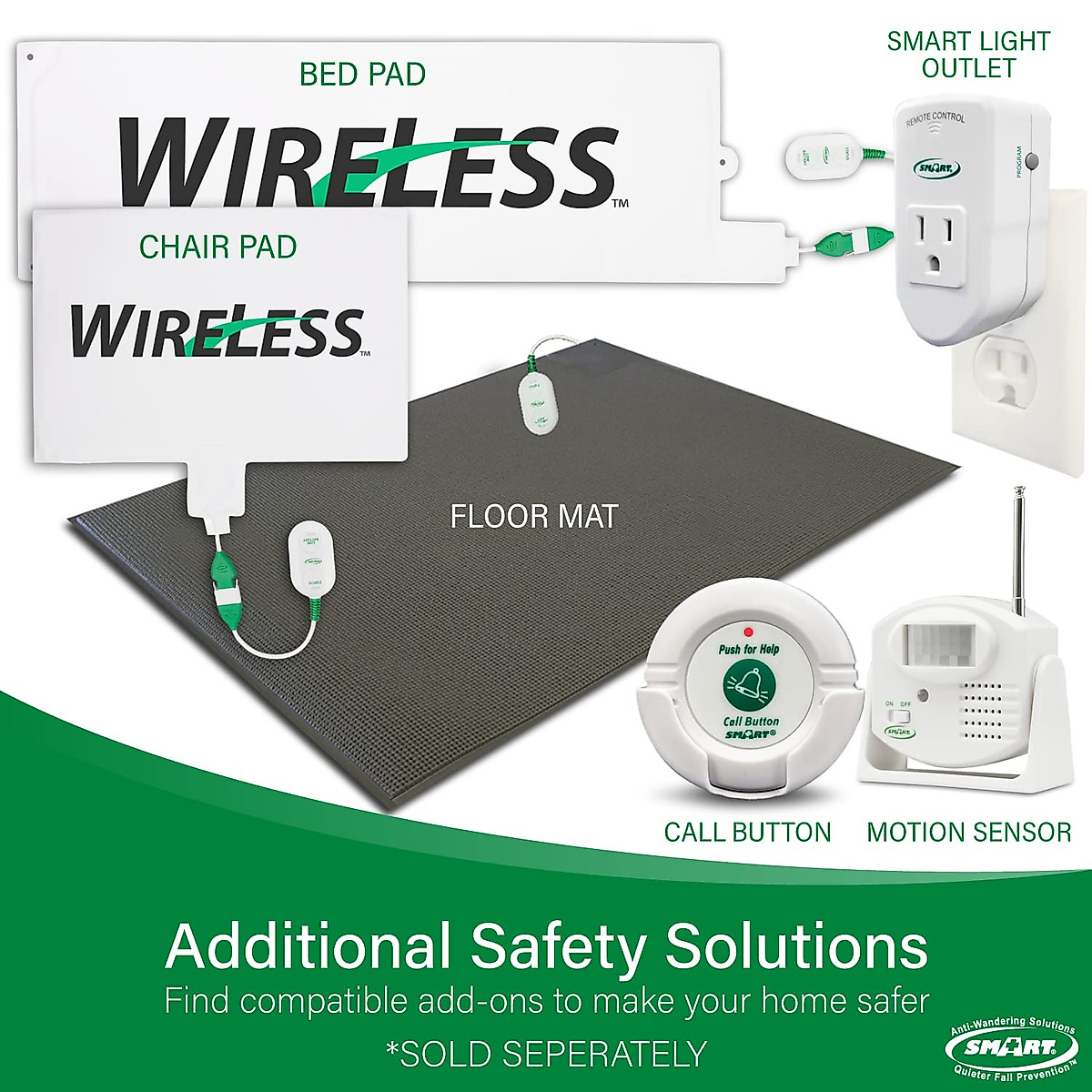 Smart Caregiver Wireless Bed Exit Alarm System - Weight Sensing Bed Pad with Call Button and Wireless Monitor - Bed Alarm Automcatically Alerts Caregiver When They Get Up to Help Prevent Falls