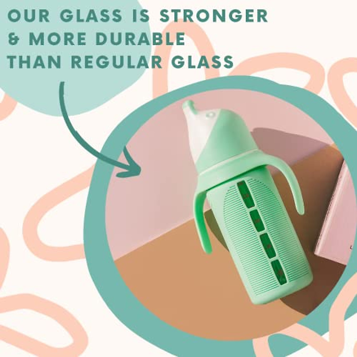 Tabor Place - Set of 2 Sampler pack - Glass Sippy Cup for Toddlers - 1 Large 8oz & 1 Mini 5 oz cup in Mint Green