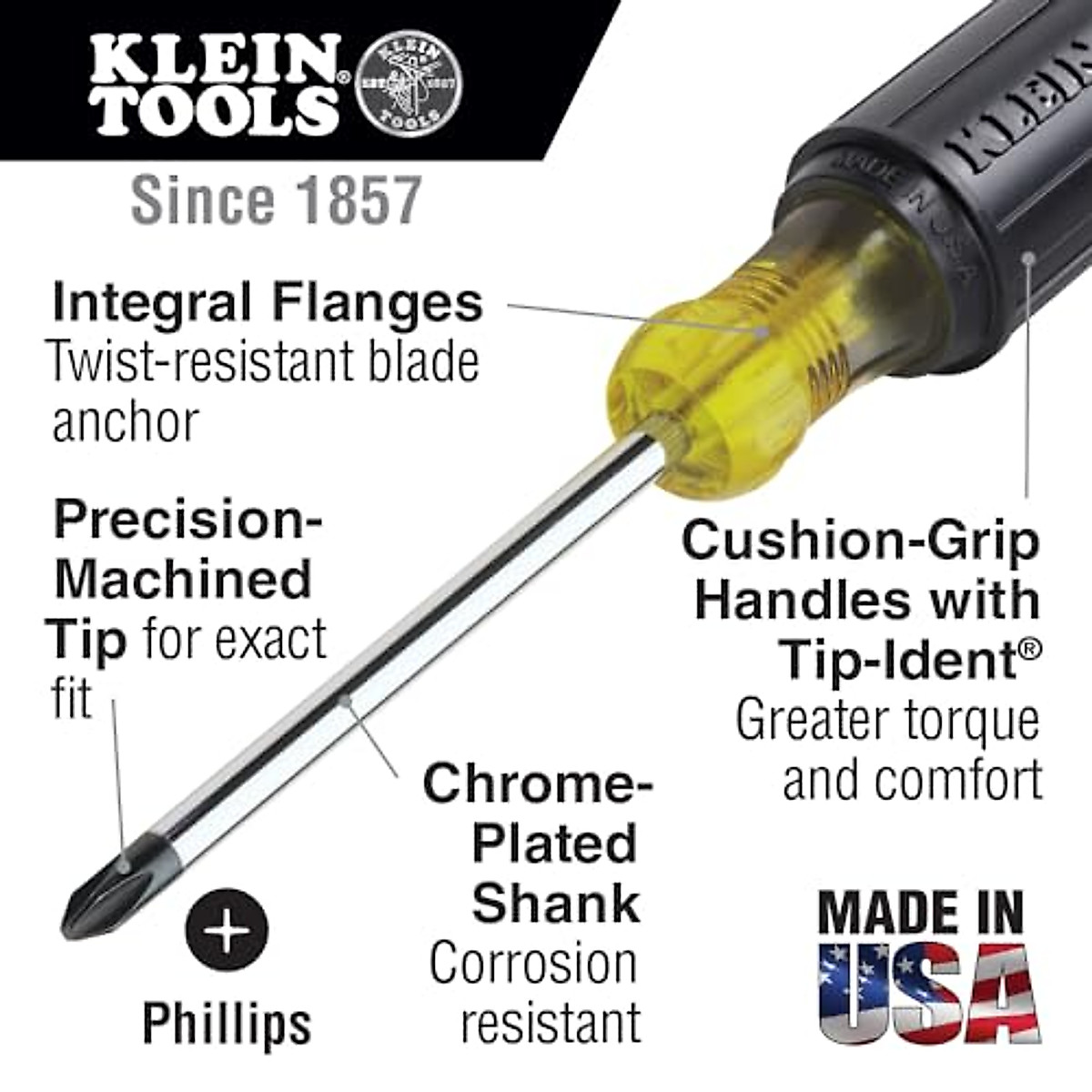 Klein Tools 85077 Screwdriver Set, Made in USA, Multi-Application Screwdriver Kit with Cushion-Grip Handles and Tip-Ident, 7-Piece