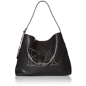 Emporio Armani Designer Leather Hobo Bag Embellished with EA Logo, Black