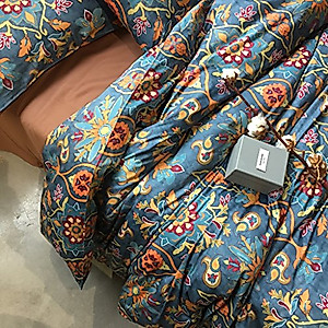 Eikei Home Damask Medallion Luxury Duvet Quilt Cover Boho Paisley Print Bedding Set 400 Thread Count Egyptian Cotton Sateen Vibrant Bohemian Pattern,3 pieces (King, Spanish Tile)