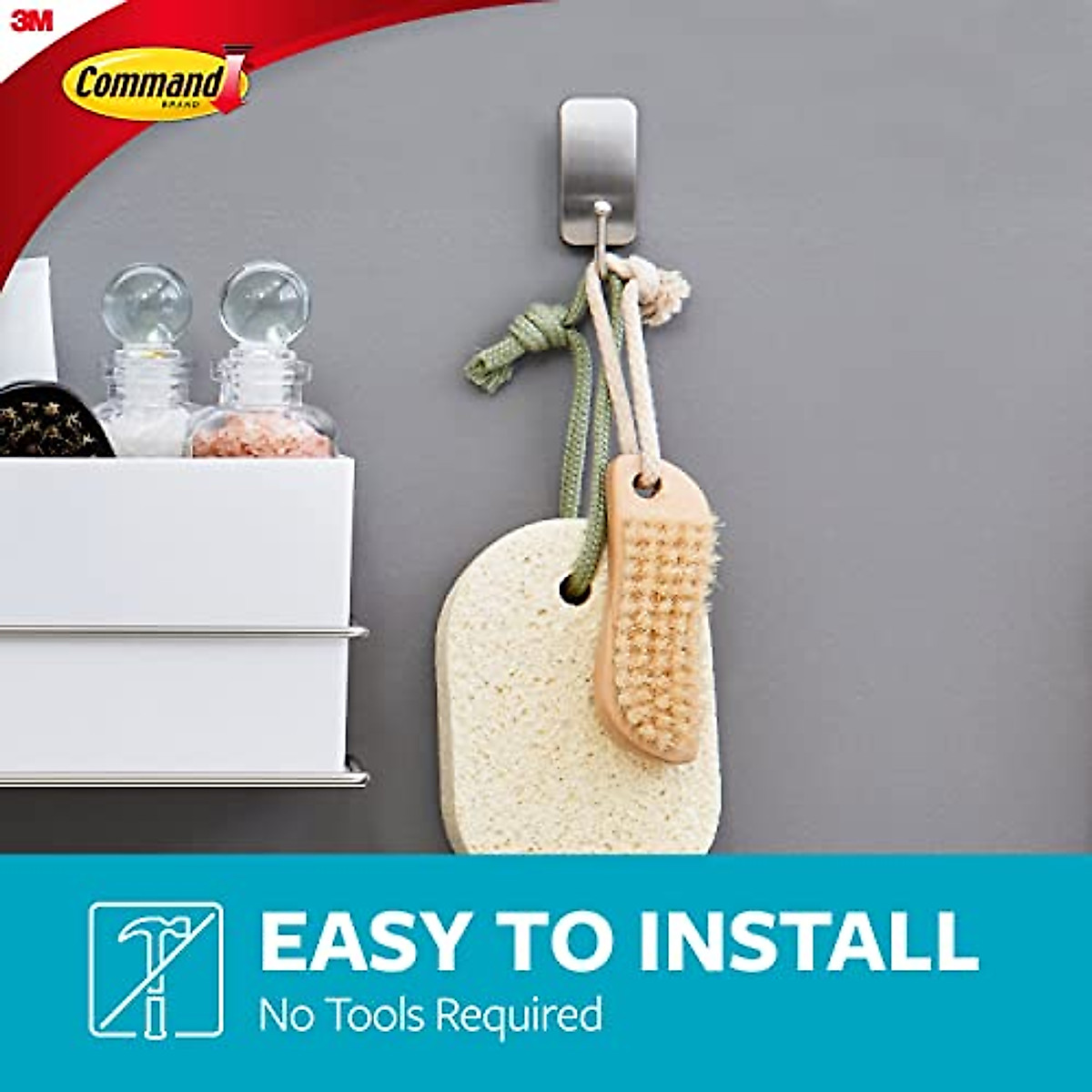 Command BATH33-SN-ES Bath Hooks, 0, Satin Nickel