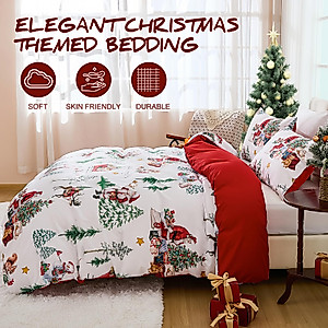 Christmas Duvet Cover Set Queen Size Santa Claus Snowman Christmas Tree Bedding Set, Microfiber Red Xmas Comforter Duvet Cover with Pillowcases Festive Winter Holiday Decor(Zipper Closure,90''x90'')