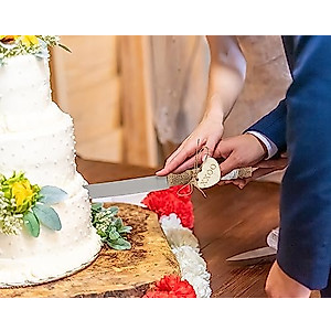 POMINEL Wood Cake Stand with Cake Cutting Set Wooden Cake Stands Rustic Wedding Cake Stand Wood Slice Cake Stand for Dessert Table, Plant Display for Family Gartering, Wedding Receptions