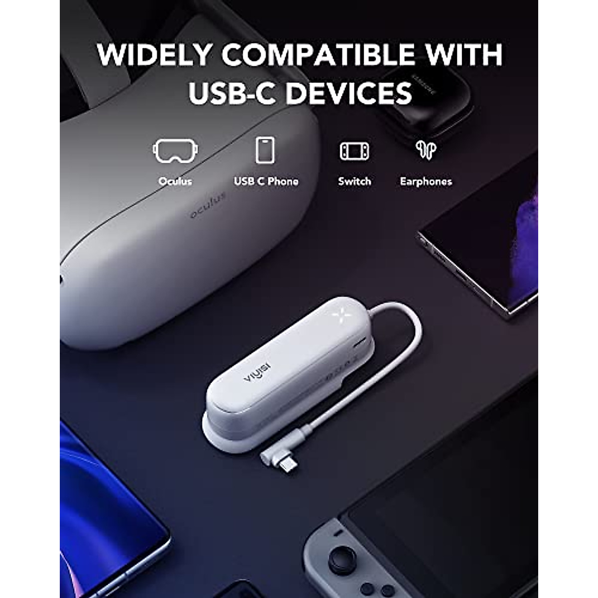 VIYISI Battery Pack for Oculus Quest 2, 5000mAh Portable Charger for Meta Quest, Power Bank for VR Accessories Extend Extra 2-4 Playtime