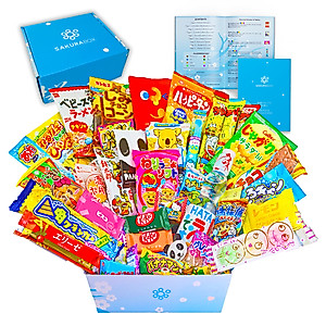 Sakura Box Japanese Candy & Snacks Dagashi Set & Pamphlet 50 Pieces Japanese Food Gift Box