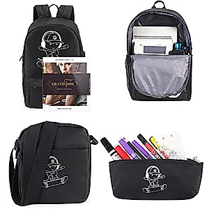Pawsky Skateboard Anime Luminous Backpack School Backpack with USB Charging Port, Anti Theft Lock, Sling Bag & Pencil Case for Teen Boys and Girls, College School Bookbag Lightweight Laptop Bag, Black