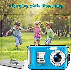 Digital Camera with 32GB Card Point and Shoot Waterproof Camera 10FT 30MP 1080P FHD Video Compact Portable 16X Zoom Waterproof Digital Camera for Kids（Blue）