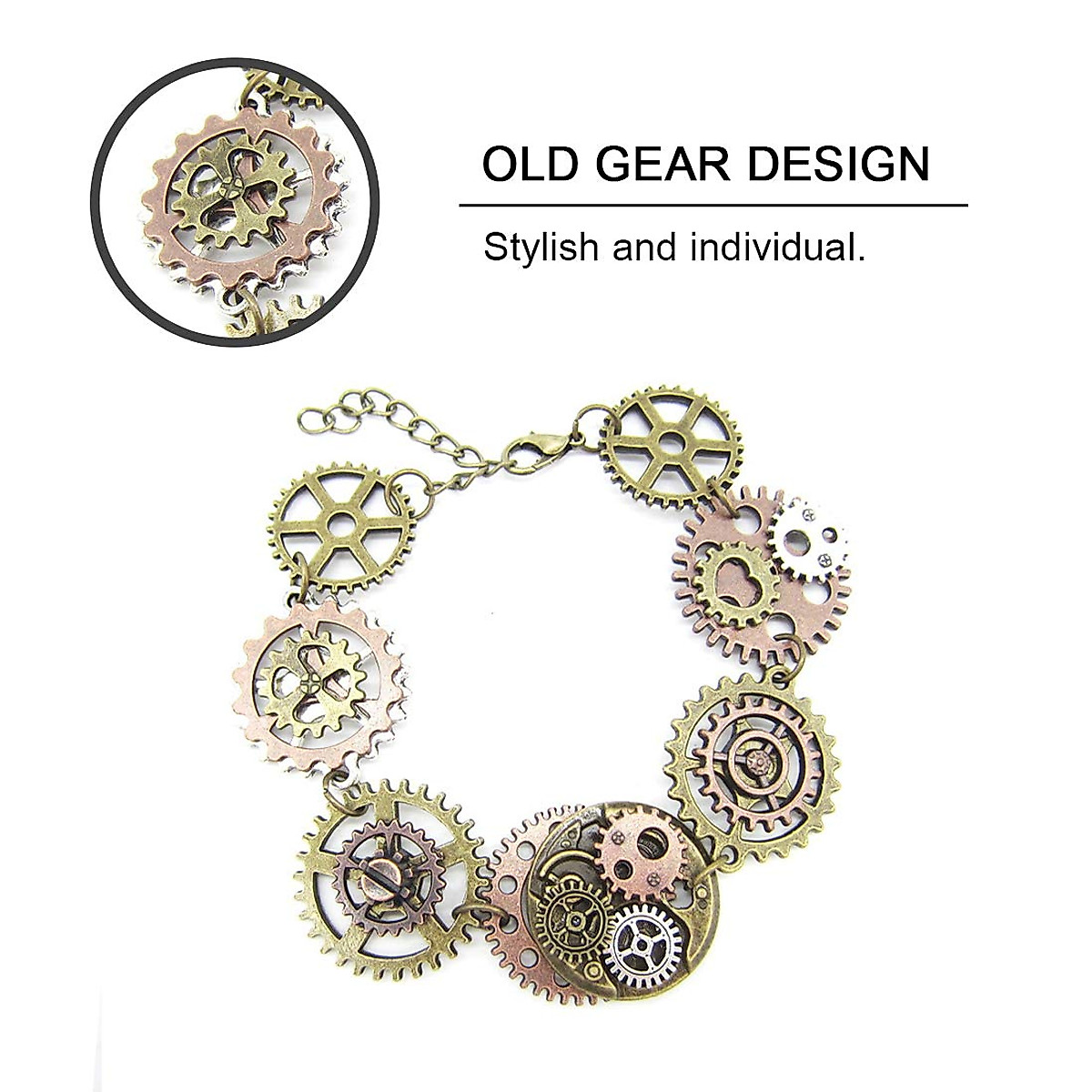 MINIDUO Steampunk Bracelet,Retro Punk Gothic Gear Bracelet Wristband Choker Pendant for Women, Halloween Party