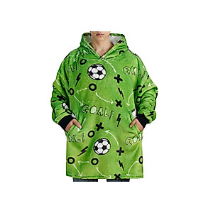 Soccer Gifts for Men, Boys, Girls, Wearable Blanket Hoodie, Oversized Flannel Hooded Blanket, Plush, Cozy, Warm, Soft, One Size