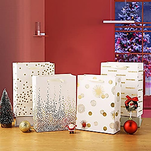 Carnation Gift Bags, 12 Pack 9.25x6.9x3.15 Inch Gift Bags Medium Size, Gift Bags Small Size with Handles, Gold Foil Gift Bags, Monther's Day Gift Bags, Gift bags for Birthday, Baby Shower, Wedding, Party Favor, Father's Day