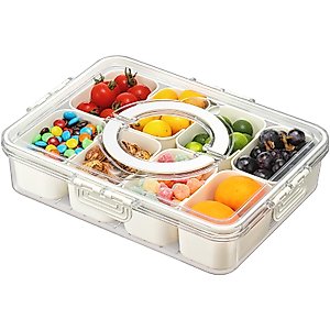 Olavon Clear Snackle Box Container with Lid and Handle - 8 Compartments Divided Serving Tray, Portable Snack Charcuterie Organizer, Snackable Box Platters for Candy, Fruits, Snacks