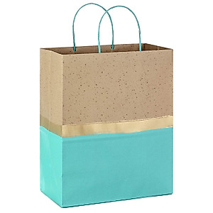 Hallmark 13" Large Paper Gift Bags (6 Bags: Turquoise & Kraft with Gold) for Birthdays, Easter, Weddings, Mother's Day, Baby Showers, Bridal Showers or Any Occasion