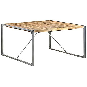 Tidyard Dining Table Rough Mango Wood Tabletop Dinner Table Powder-Coated Steel Legs Gray for Kitchen, Bistro, Restaurant, Home Furniture 55.1 x 55.1 x 29.5 in