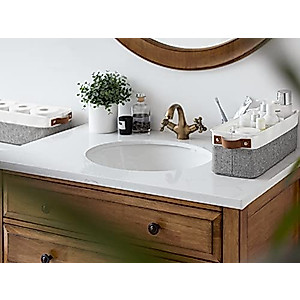 StorageWorks Narrow Storage Bins, Small baskets for Organizing, Long Storage Basket with Handles, Fabric Storage Bins for Shelf, Grey and White, 2-Pack