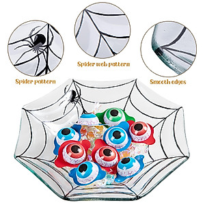 LFUTARI Glass Halloween Candy Bowl-Spider Web Candy Bowl Candy Dish -Decorative Treat Dish for Halloween Party Supplies