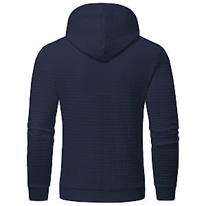 Satankud Mens Pullover Hoodie Long Sleeve Hooded Sweatshirt Casual Hoodies Square Pattern (Navy, M)