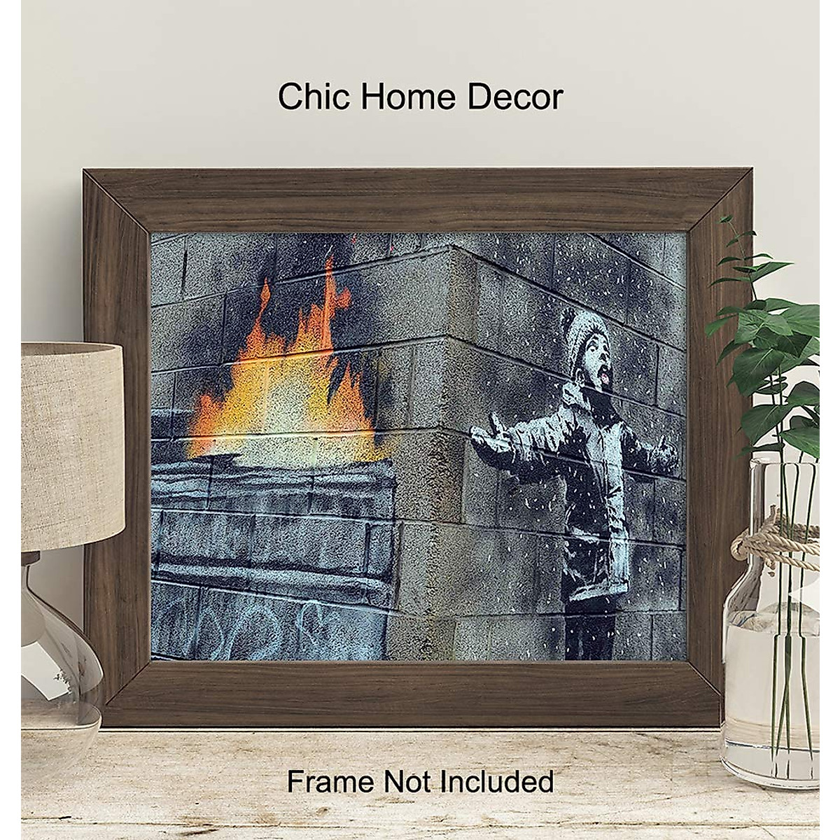 Banksy Street Art Mural - Original 8x10 Photo Print - Chic Cool Unique Gift for Urban Graffiti Fans - Home or Wall Decor, Office Decoration for Bedroom, Apartment, Living Room - Unframed Poster