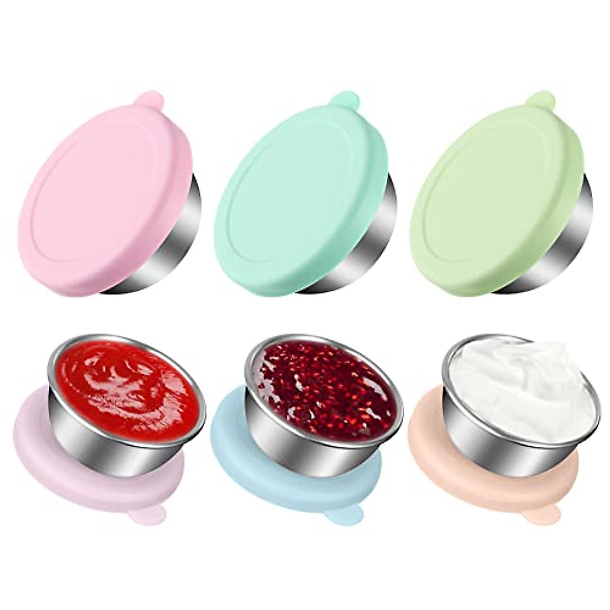 Salad Dressing Container To Go, 6x1.6oz Small Condiment Containers with Lids, 18/8 Stainless Steel Salad Dressing Container Sauce Cup for Lunch Bento Box, Reusable Leakproof Dipping Sauce Cups