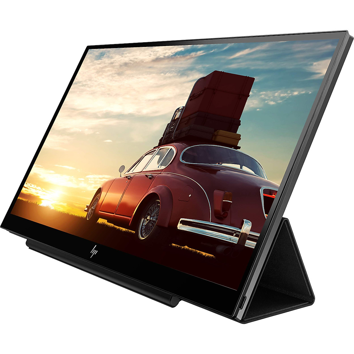 HP E14 FHD (1920 x 1080) Portable Travel Monitor Bundle with USB Type-C, Pink Gemstone Bluetooth Folding Wireless Keyboard, and White Pebble M350 Bluetooth Wireless Mouse