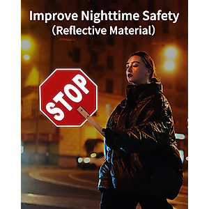 Stop Slow Sign, Double Sided Street Slow Warning Reflective Signs, 13x13in Octagon Rust Free Aluminum, with Bamboo Handle, UV Protected and Waterproof, Weather Resistant, Durable Ink, Easy to Mount