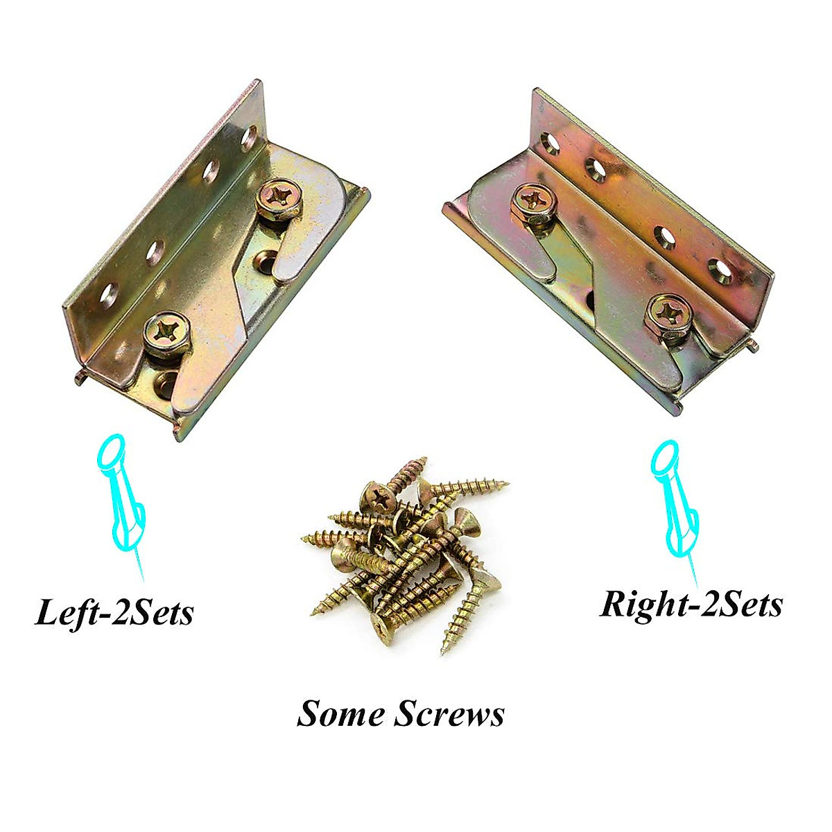 Socell 4 Sets Bed Rail Brackets Heavy Duty No-Mortise Bed Rail Fittings Wooden Bed Frame Connectors with Screws for Headboards Footboards Hold